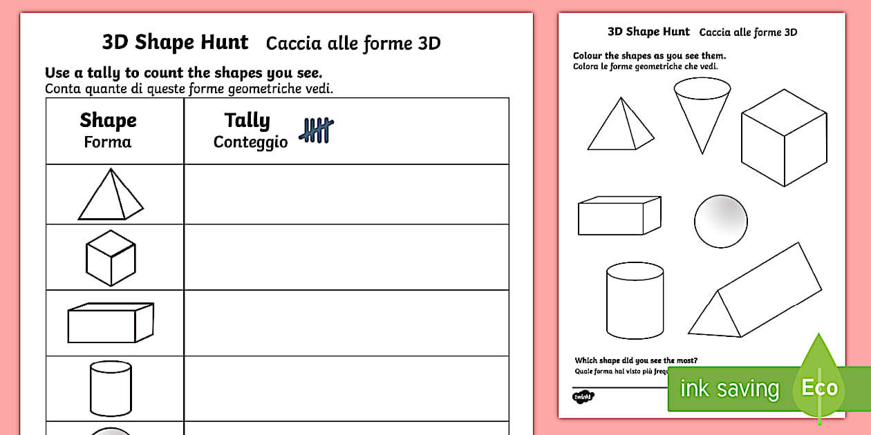 3D Shape Hunt Worksheet / Worksheet English/Italian - 3D Shape Hunt ...