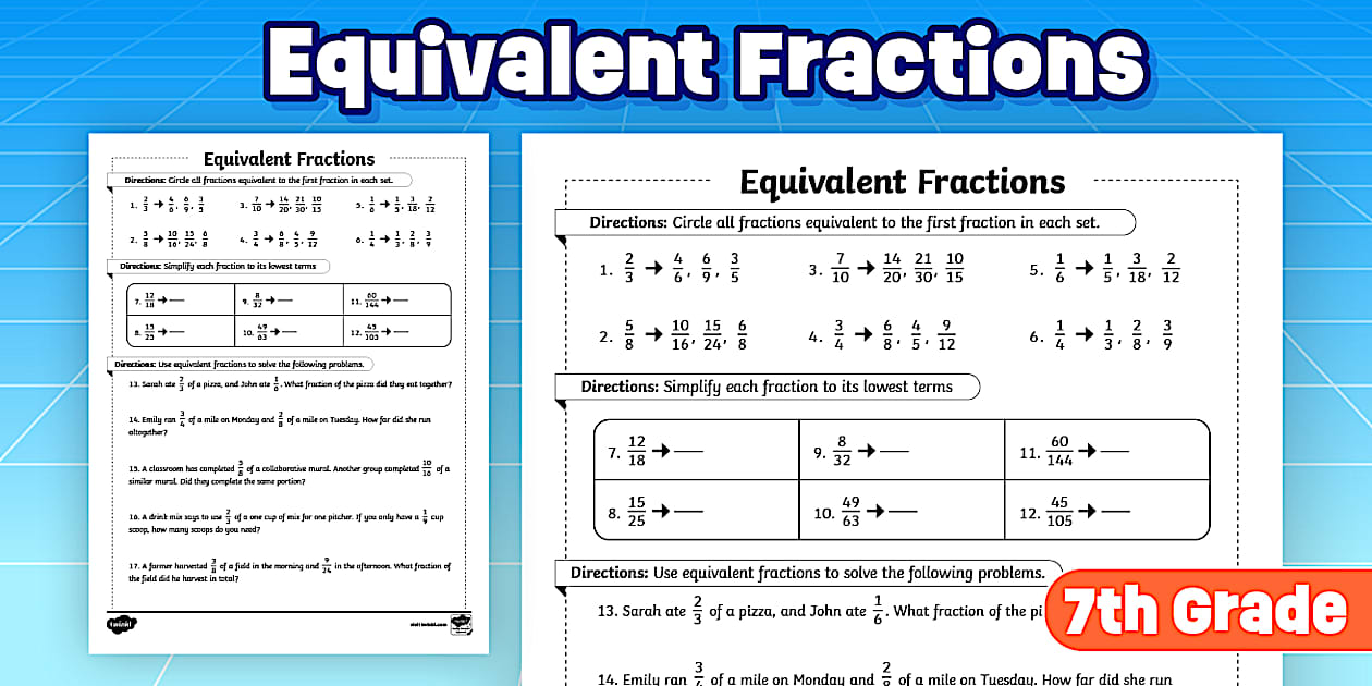 Seventh Grade Equivalent Fractions Worksheet