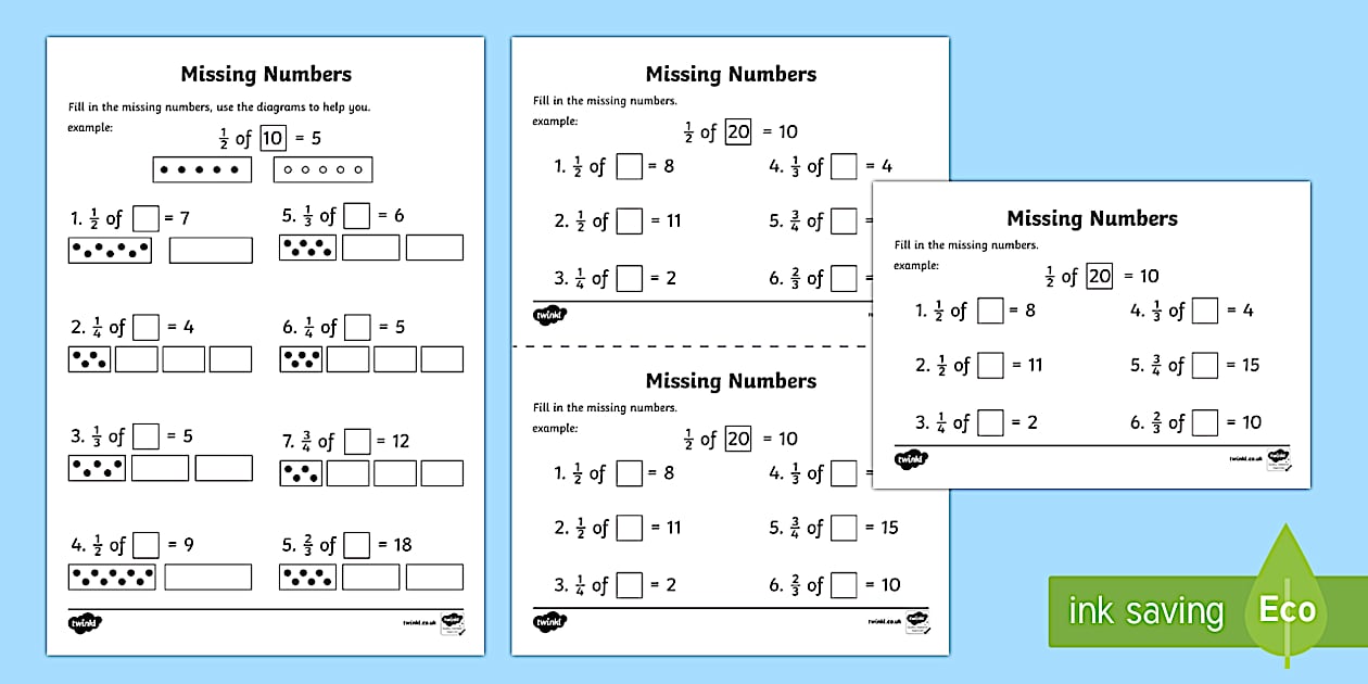 Higher Ability Fractions Missing Numbers Worksheets | Maths Resources
