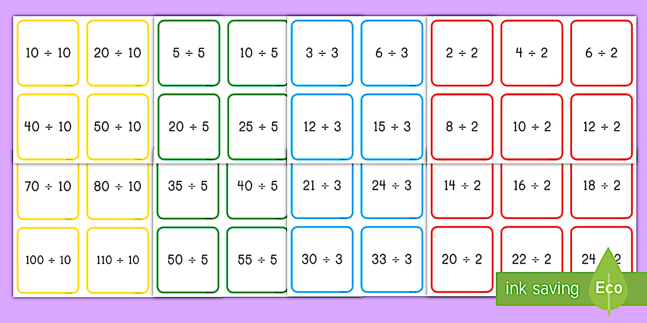 2x, 3x, 5x and 10x Multiplication and Division Cards