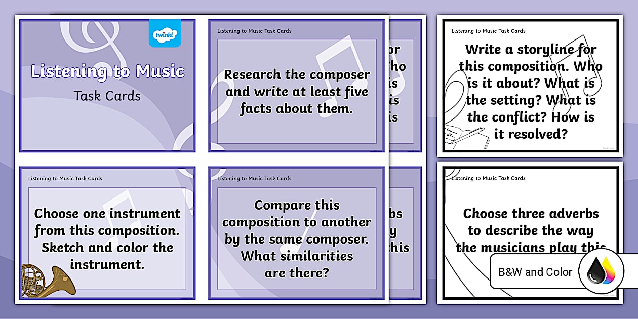 Listening To Music Task Cards | Twinkl USA Resources
