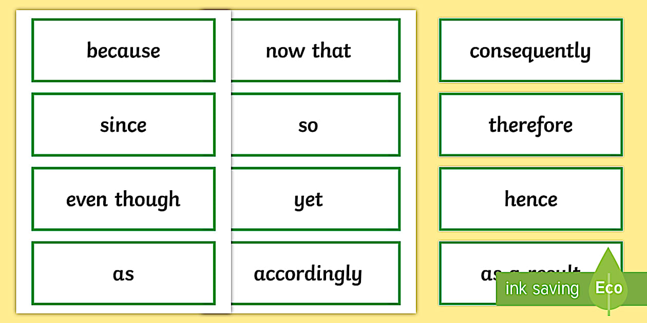 Causal Conjunctions Word Cards - English Resource - Twinkl