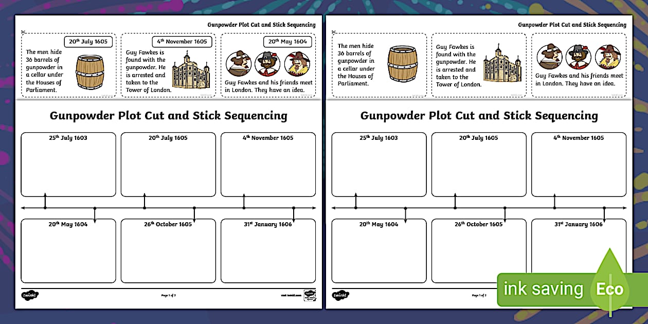 Gunpowder Plot Cut and Stick Sequencing Activity - Twinkl