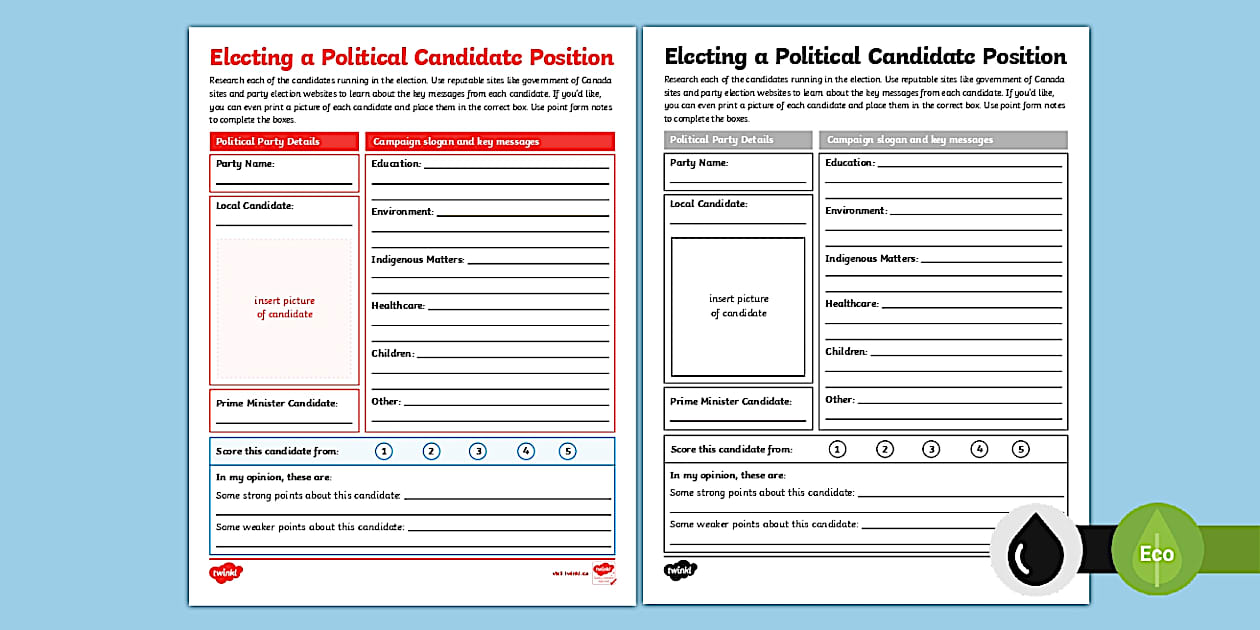 Electing a Political Candidate Position Sheet (Federal)