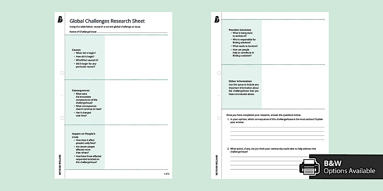 Global Challenges Research Sheet