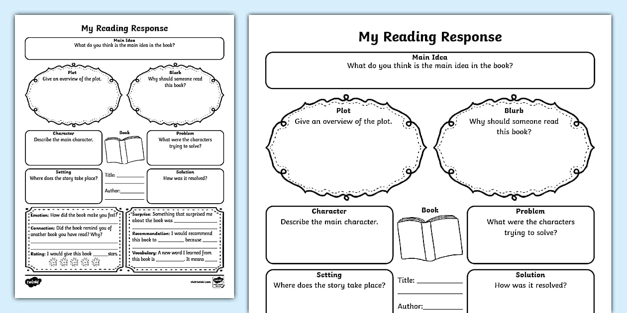 Reading Response Worksheet for 6th-8th Grade (teacher made)