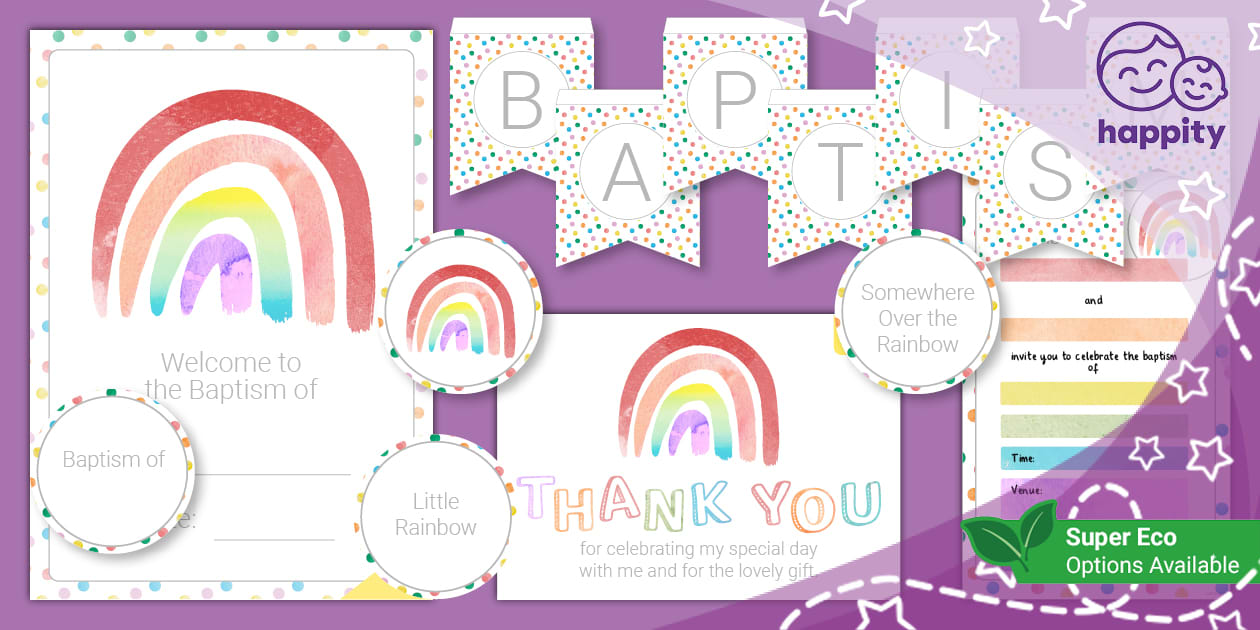Baptism Pack - Somewhere Over the Rainbow Theme - Twinkl