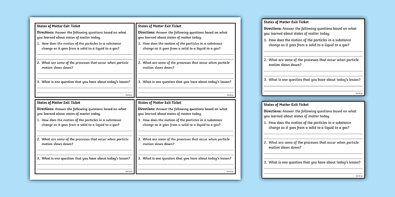States of Matter Science Exit Ticket for 6th-8th Grade