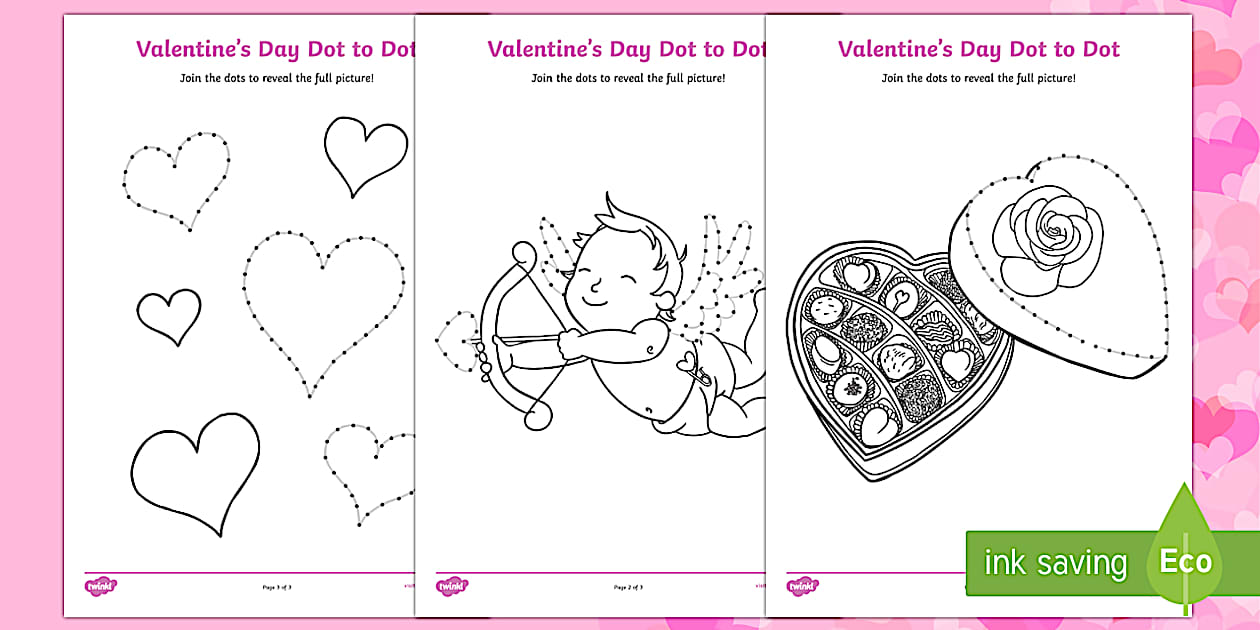 Black and White Valentine's Day Dot to Dot Worksheets