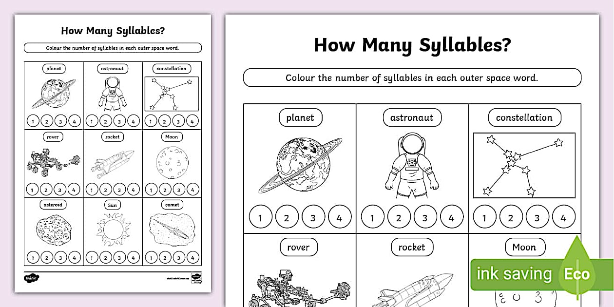 How Many Syllables? Outer Space Activity Sheet | Twinkl