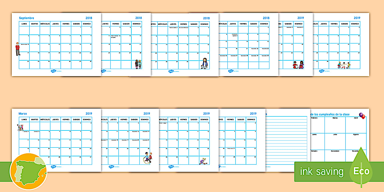 Calendario escolar 2018-2019 con agenda