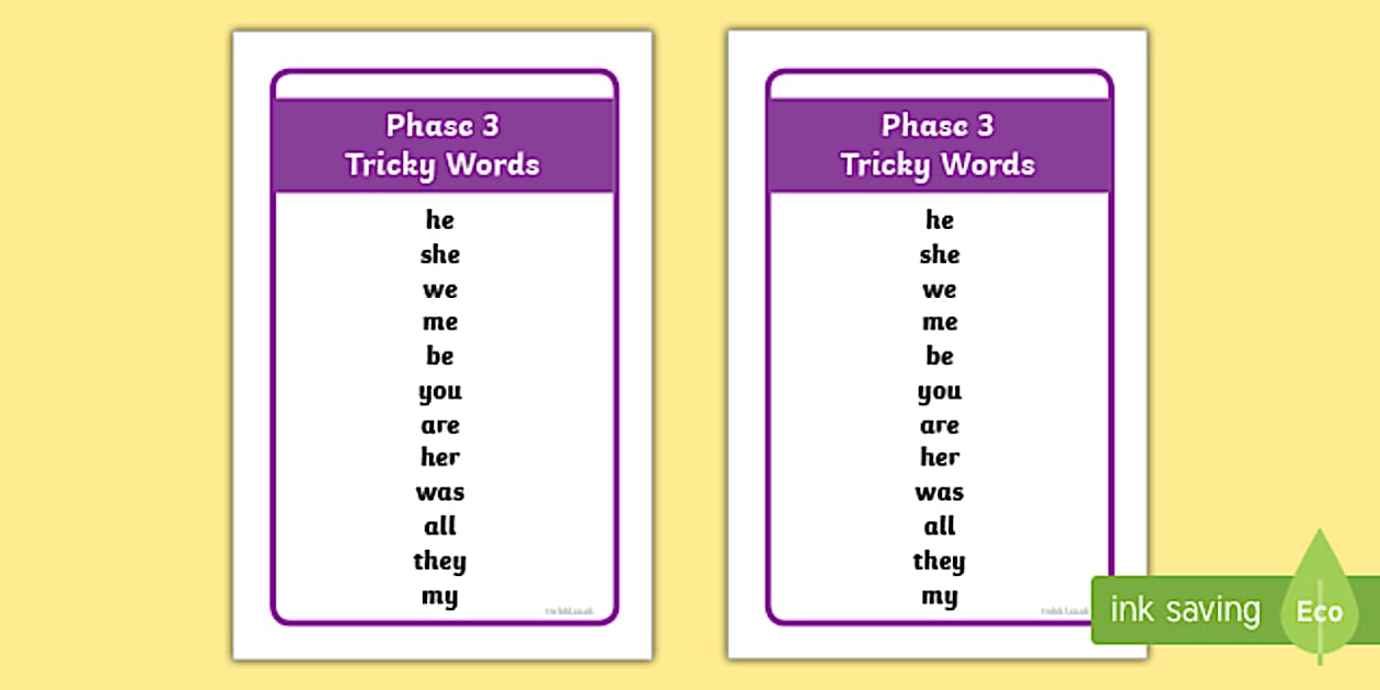 Ikea Tolsby/Fiestad Phase 3 Tricky Words Prompt Frame