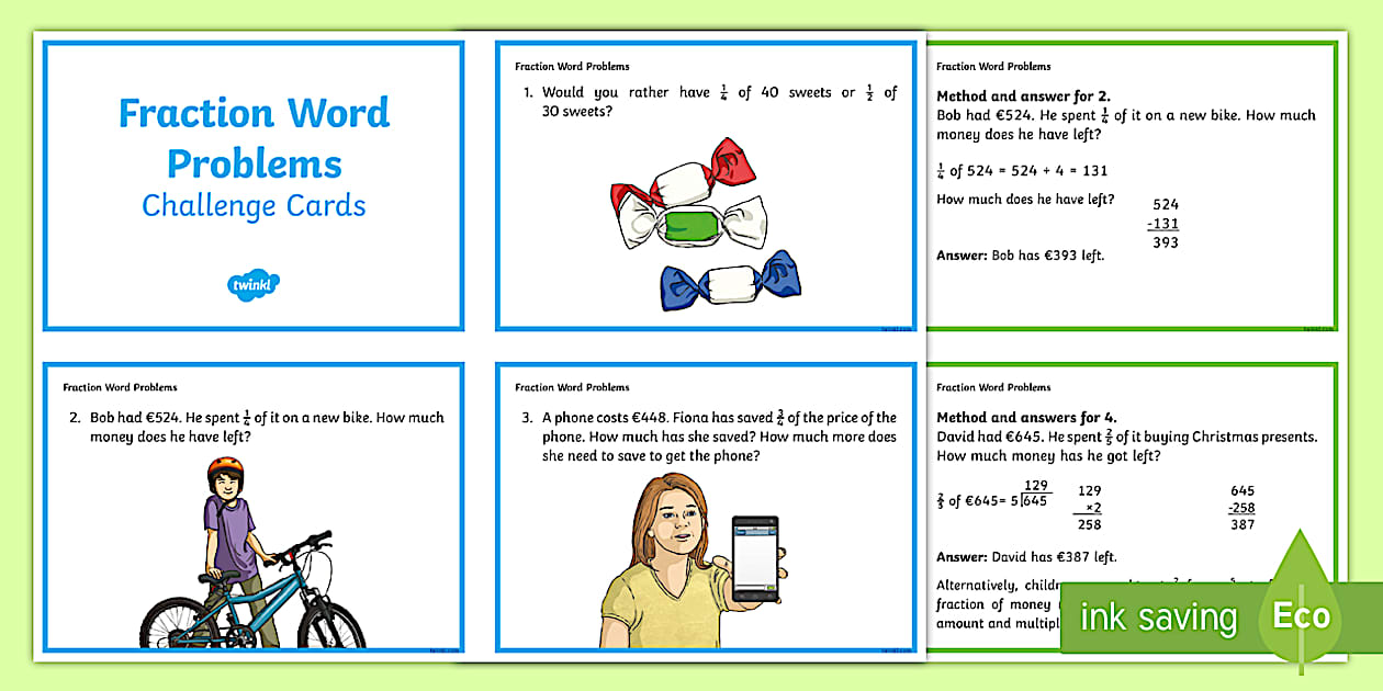 Editable Fractions Word Problem Challenge Cards - Twinkl