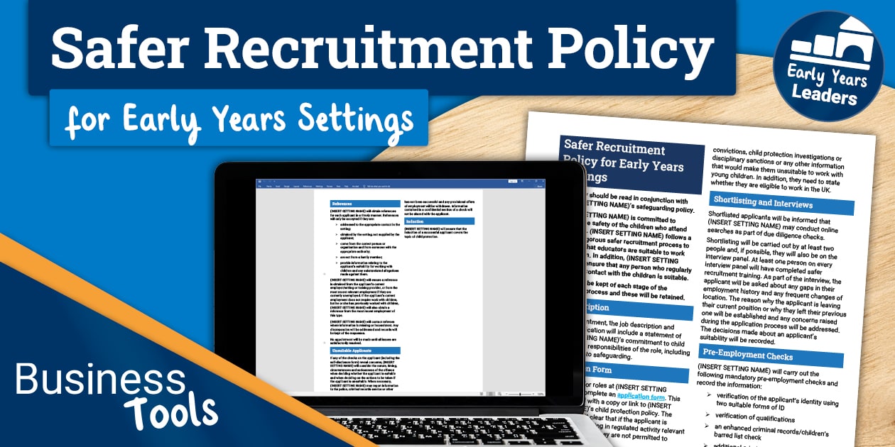 Safer Recruitment Policy for Early Years Settings | Twinkl