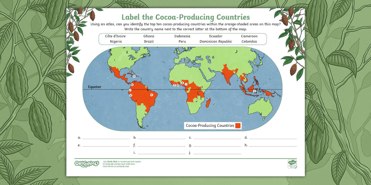 Label the Cocoa-Producing Countries KS2 Map Activity