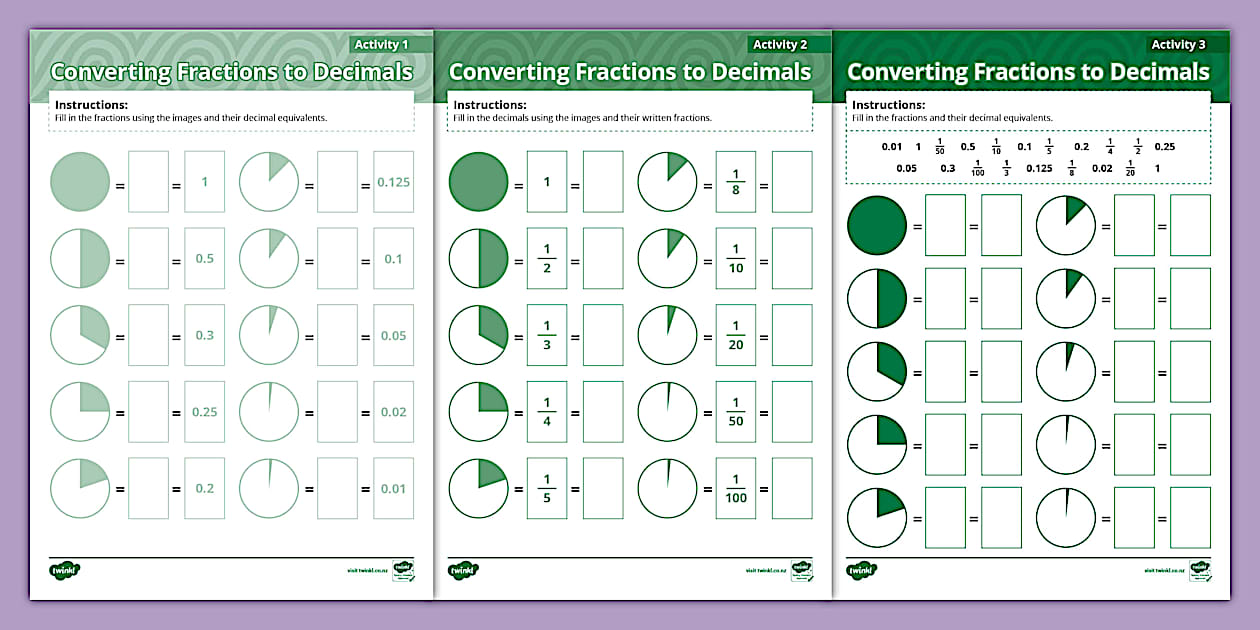 Converting Fractions to Decimals Activity Sheet - Twinkl Converting Fractions to Decimals Activity Sheet - Twinkl