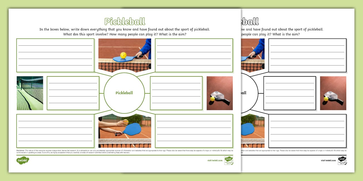 Pickleball Mind Map - Twinkl Sport Worksheets - Twinkl