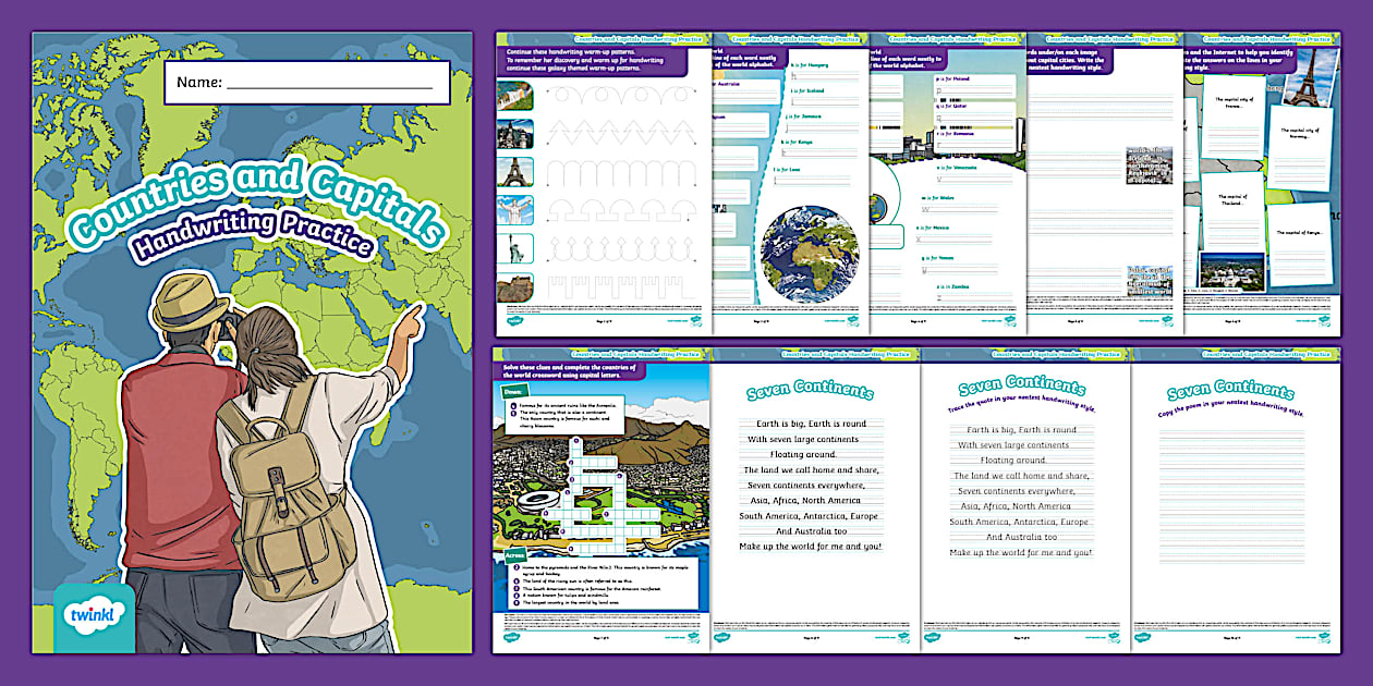 Countries and Capital Handwriting Practice Booklet - Twinkl