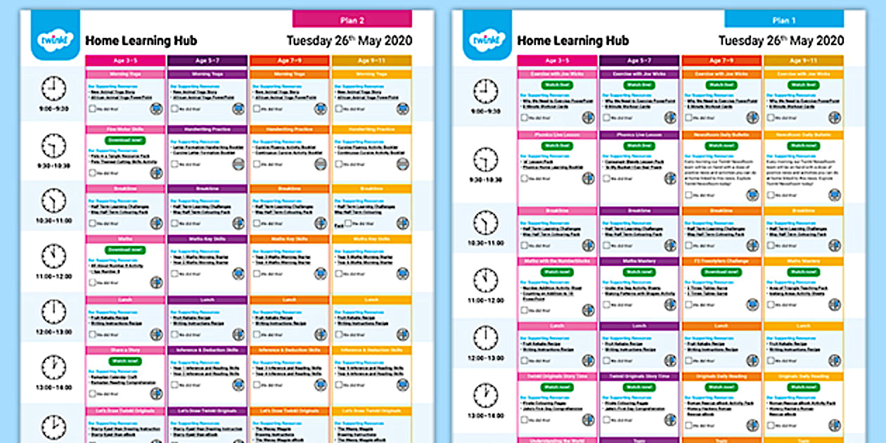 Home Learning Hub Daily Plan Tuesday 26th May