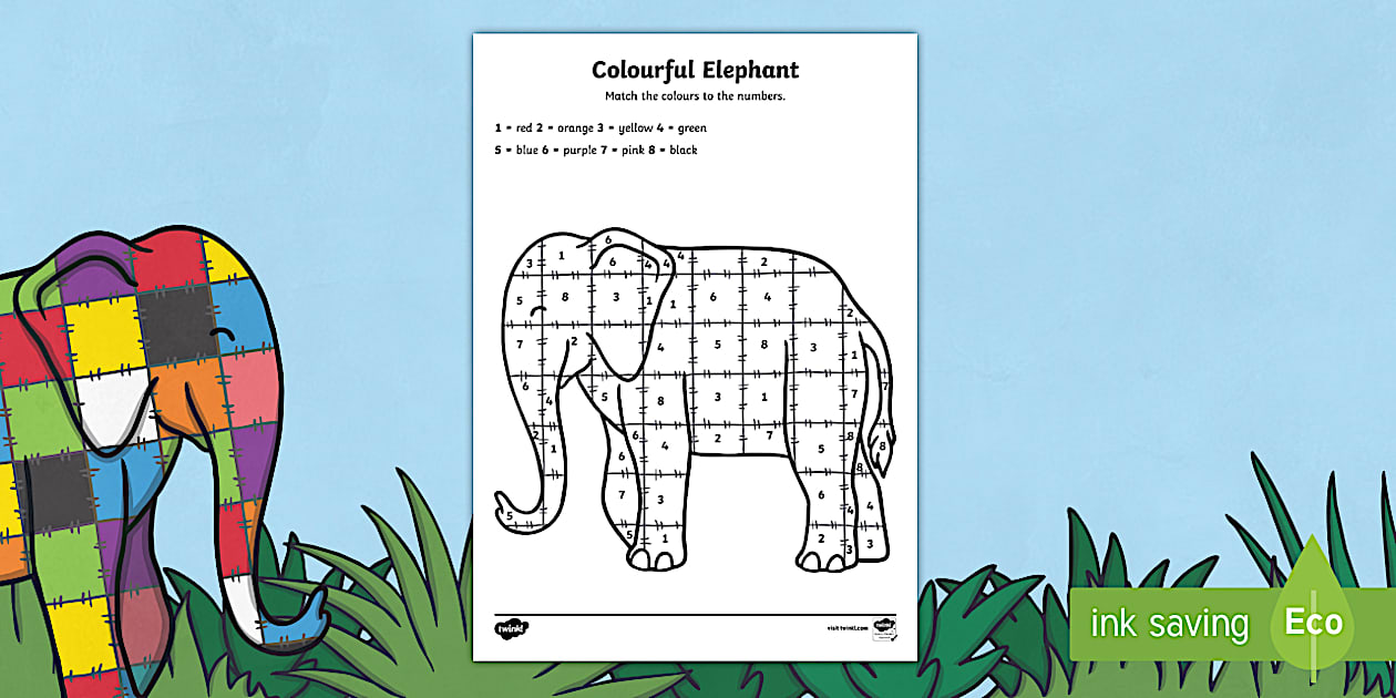 Color By Number Sheets to Support Teaching on Elmer - Twinkl