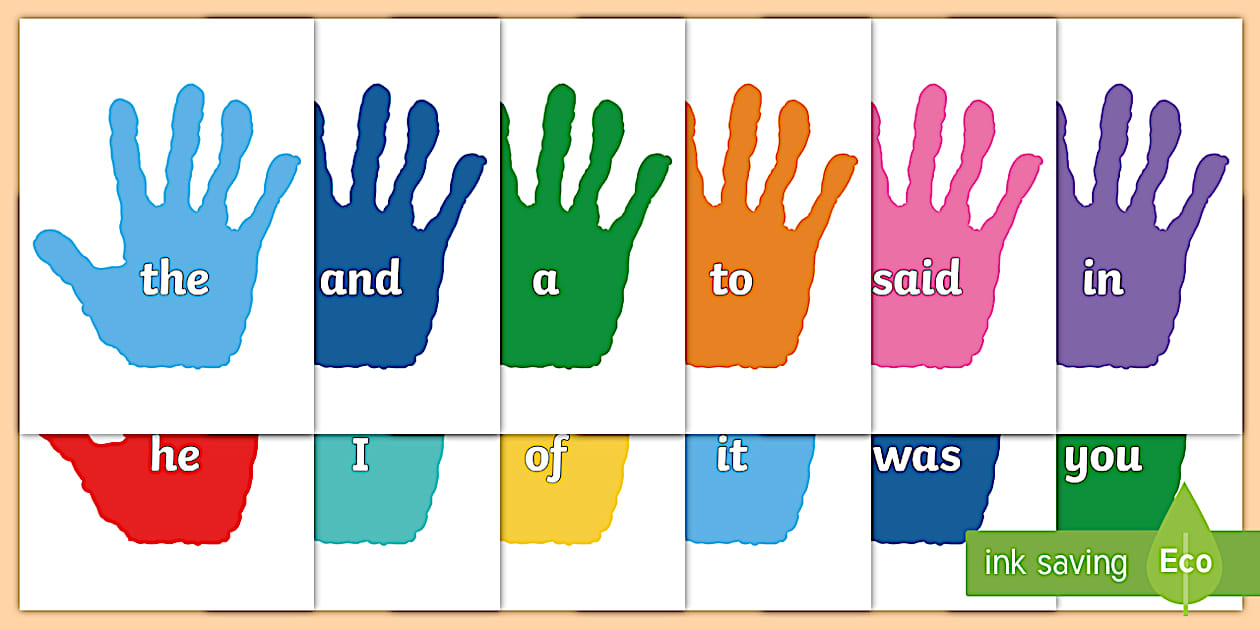 Cursive 100 High Frequency Words on Handprints - Twinkl