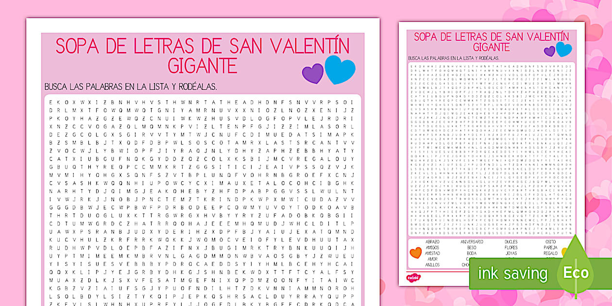 Sopa de letras gigante de San Valentín (teacher made)