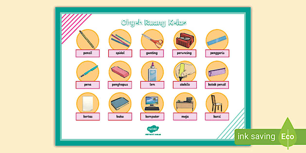 Classroom Objects Word Mat Indonesian - Twinkl