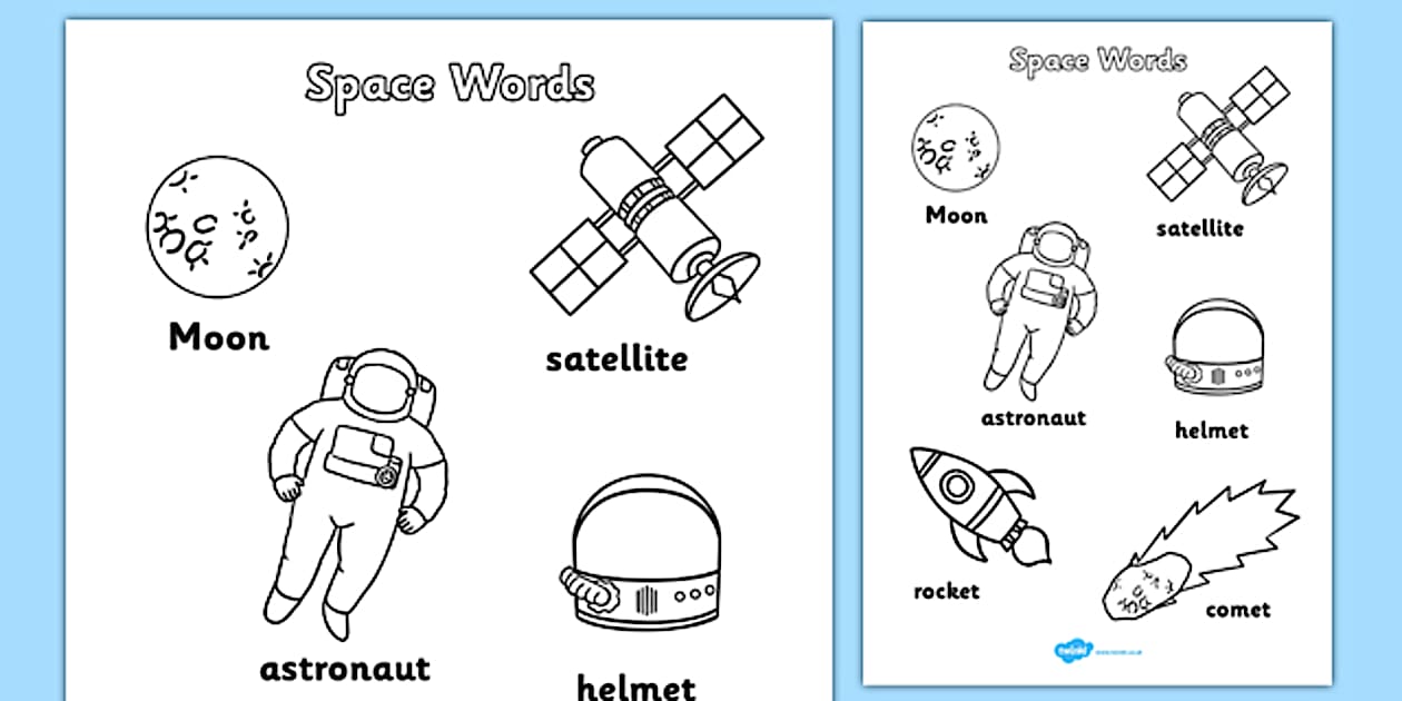 Space Words Colouring Sheets (teacher made) - Twinkl