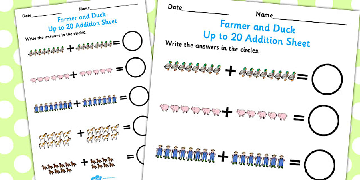 Farmer and Duck Up to 20 Addition Sheet (teacher made)