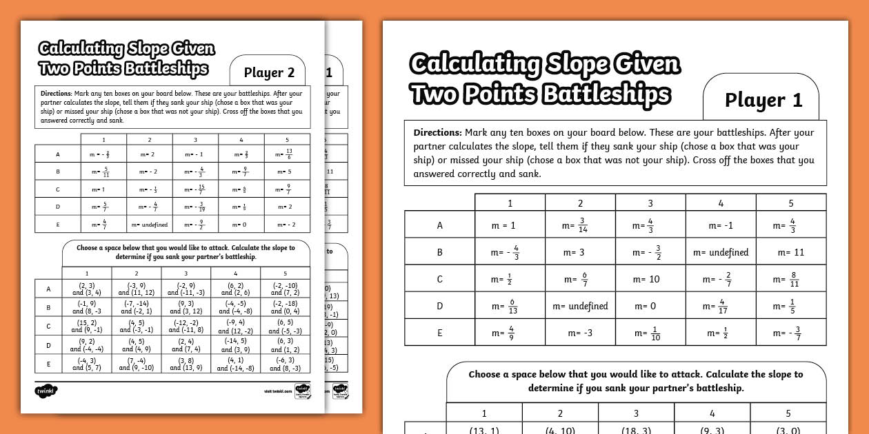 Eighth Grade Calculating Slope Given Two Points Battleships Game