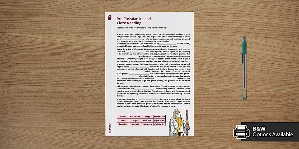 Pre-Christian Ireland Cloze Reading Activity Sheet - Twinkl