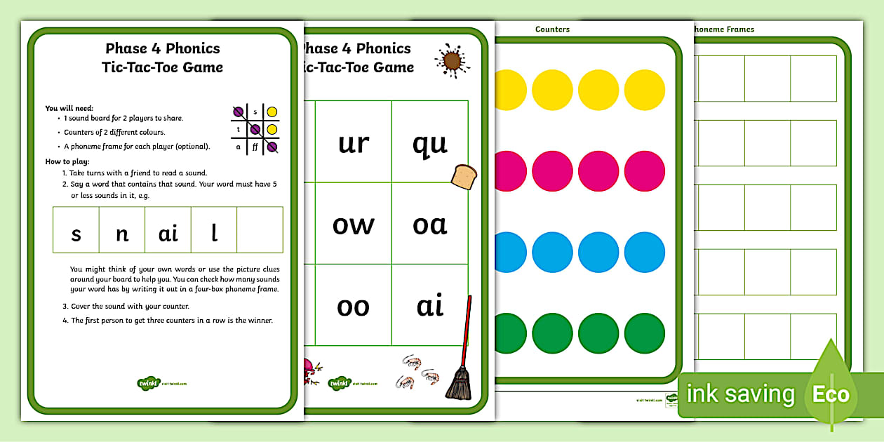 Phase 4 Phonics Tic-Tac-Toe Game CVCC and CCVCC - Kindergarten - KS1