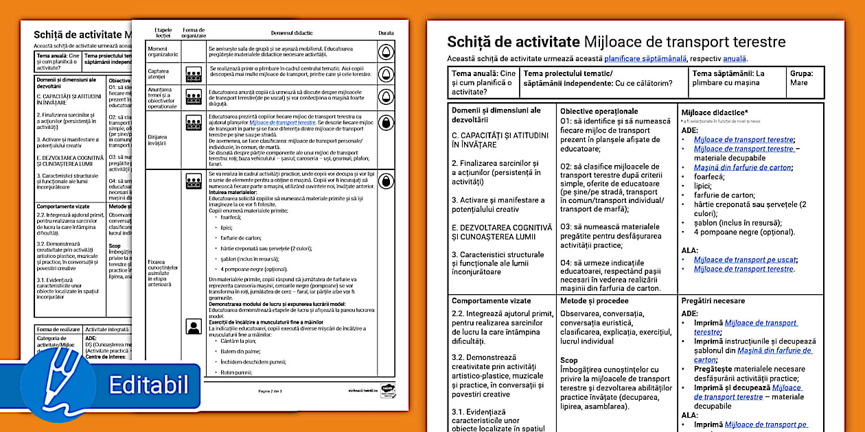 Mijloace de transport terestre –Schiță activitate grupa mare
