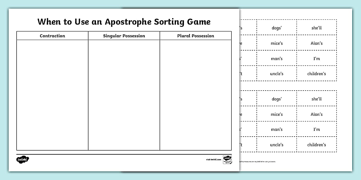 When to Use an Apostrophe Sorting Game (teacher made)