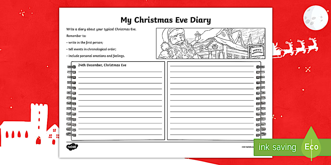 KS2 My Christmas Eve Diary Worksheet (teacher made) - Twinkl
