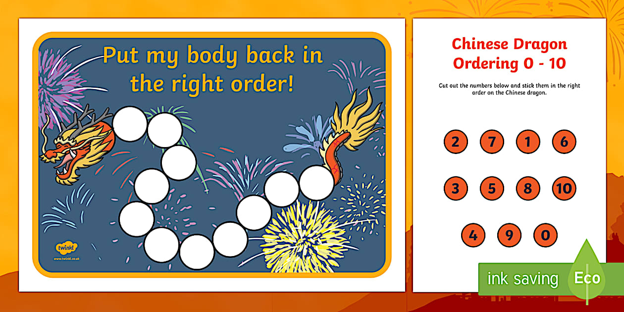 Chinese Dragon Ordering 0 to 10 Worksheet / Worksheet