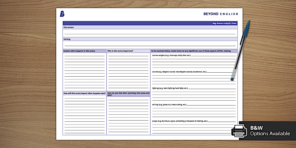 Film Studies - Key Scene Analysis (Activity Sheet) - Twinkl