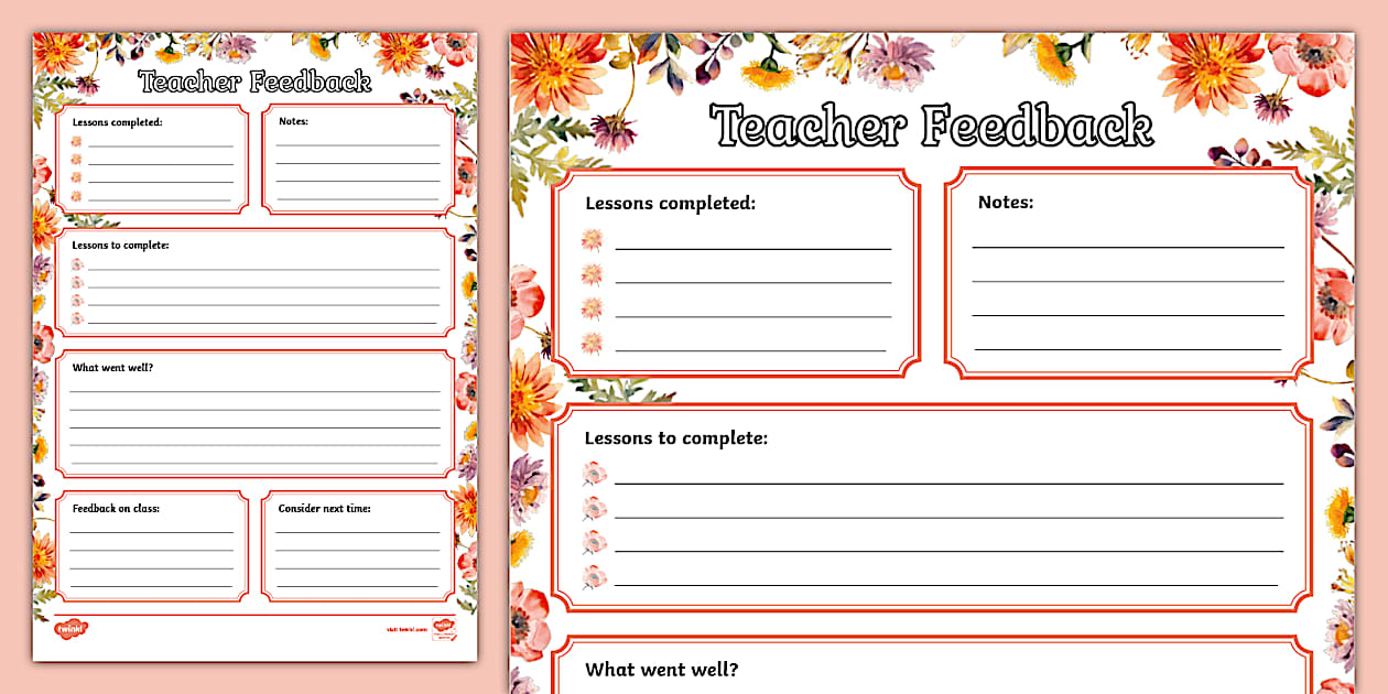 Wildflower Botanical Themed Feedback to the Teacher - Twinkl