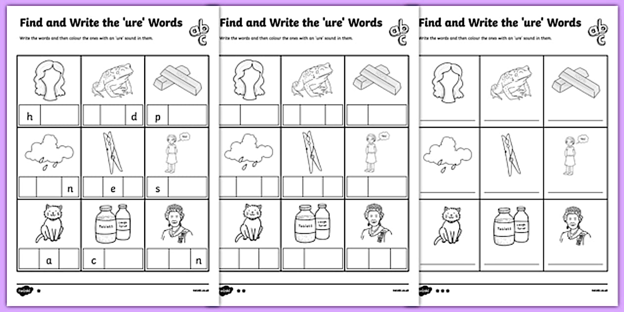 ‘ure’ Words Phonics Worksheet – Differentiated Worksheets