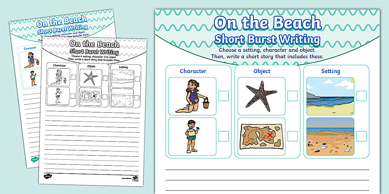 On the Beach Short Burst Writing Template (teacher made)
