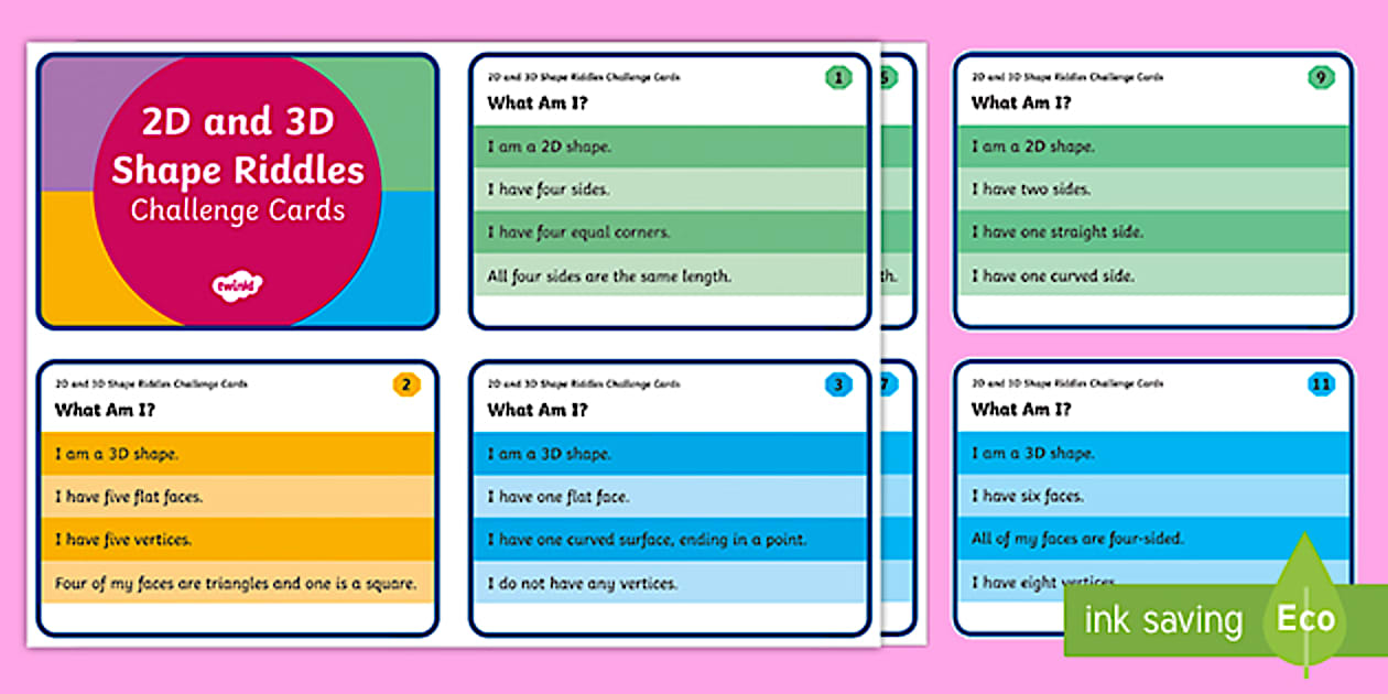 Editable 2D and 3D Shape Riddle Cards Game (teacher made)