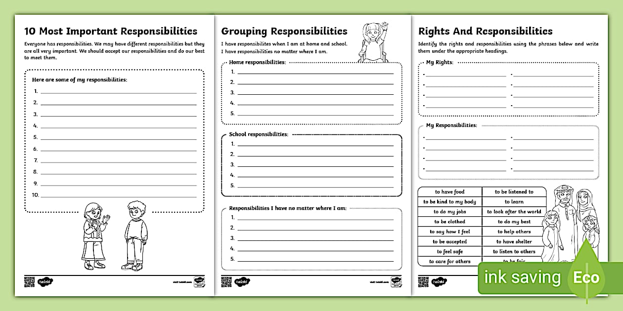 Rights and Responsibilities Worksheets (teacher made)