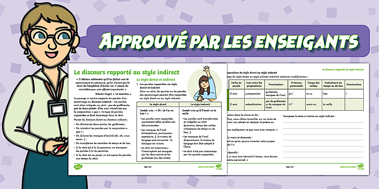 Le discours rapporté au style indirect (teacher made)