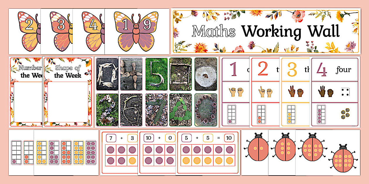 👉 Wildflower Botanical-Themed Maths Working Wall Display Pack