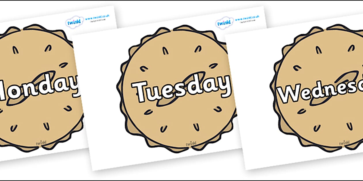 Cursive Days of the Week on Pies (teacher made) - Twinkl