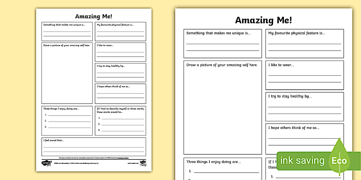 PSHE and Wellbeing Amazing Me! Activity Sheet - Self-Esteem