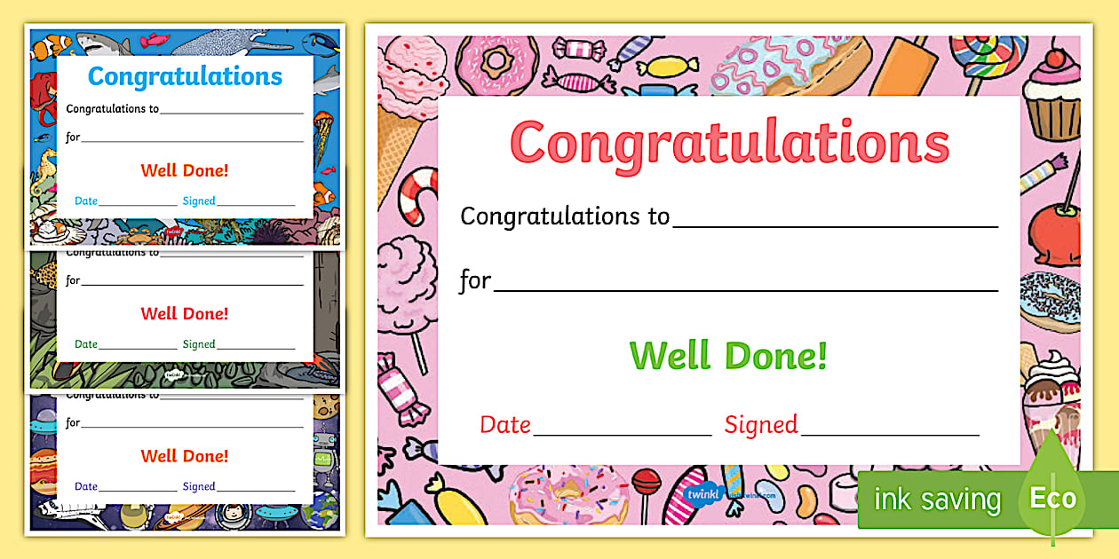 Well Done Congratulations Certificates (l'enseignant a fait)