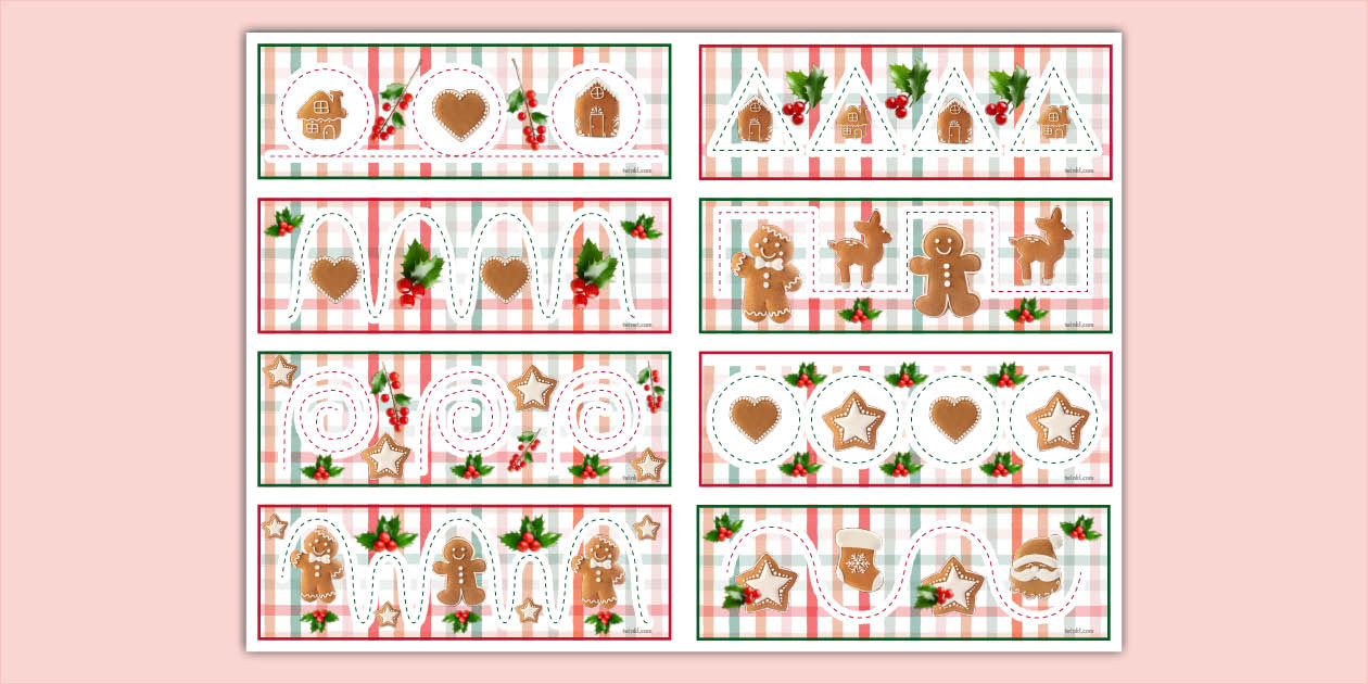Gingerbread Christmas Themed Pencil Control Flashcards