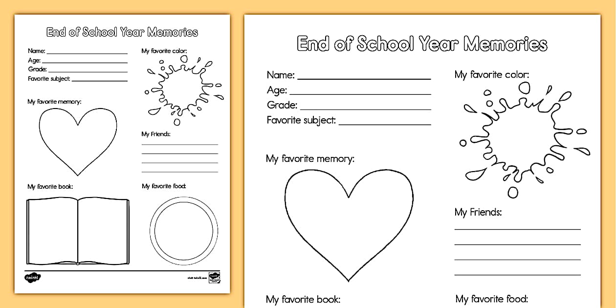 End of School Year Memories K-2nd Grade - Twinkl
