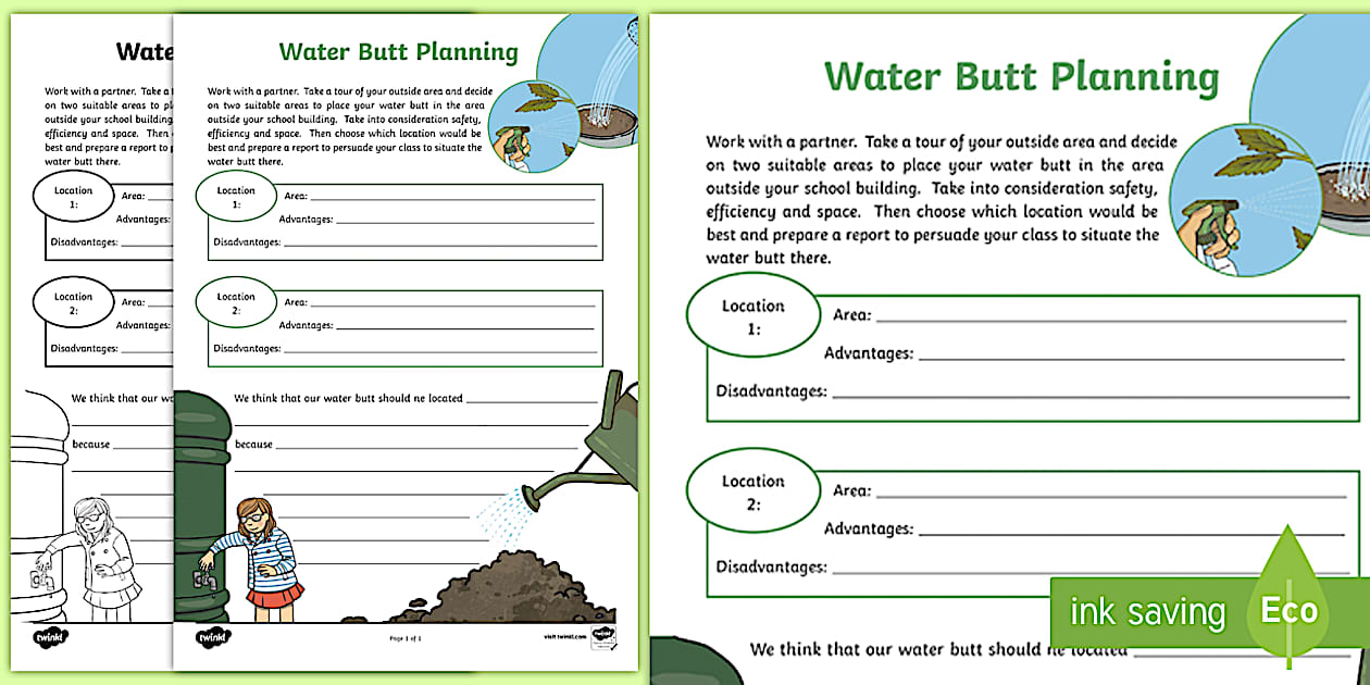 CfE Outdoor Learning Water Butt Planning Worksheet / Worksheet